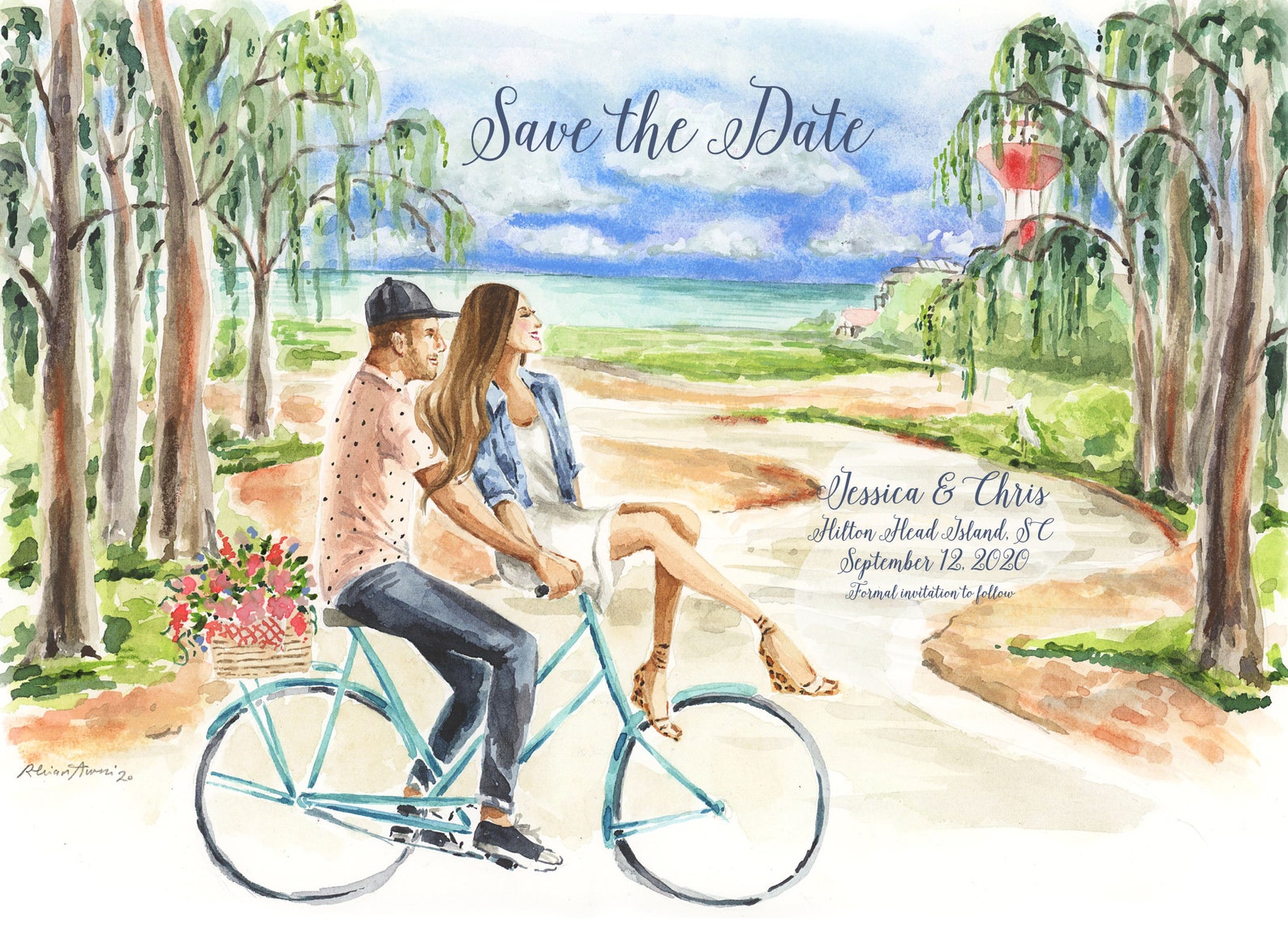 Save the Date Drawing Custom Illustration Wedding Portrait | Etsy