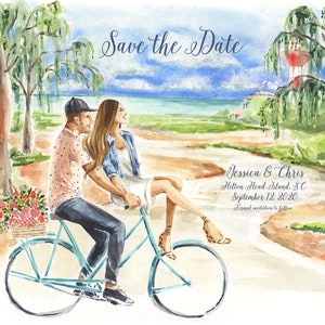 Save the Date Drawing - Custom Illustration Wedding Portrait, Bride ...