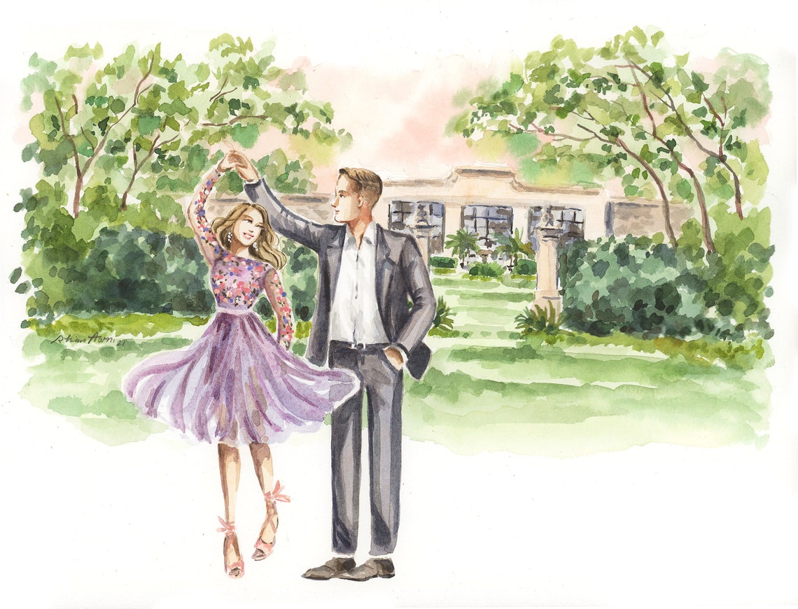 Watercolor Save the Date Sketch Wedding Portrait | Etsy