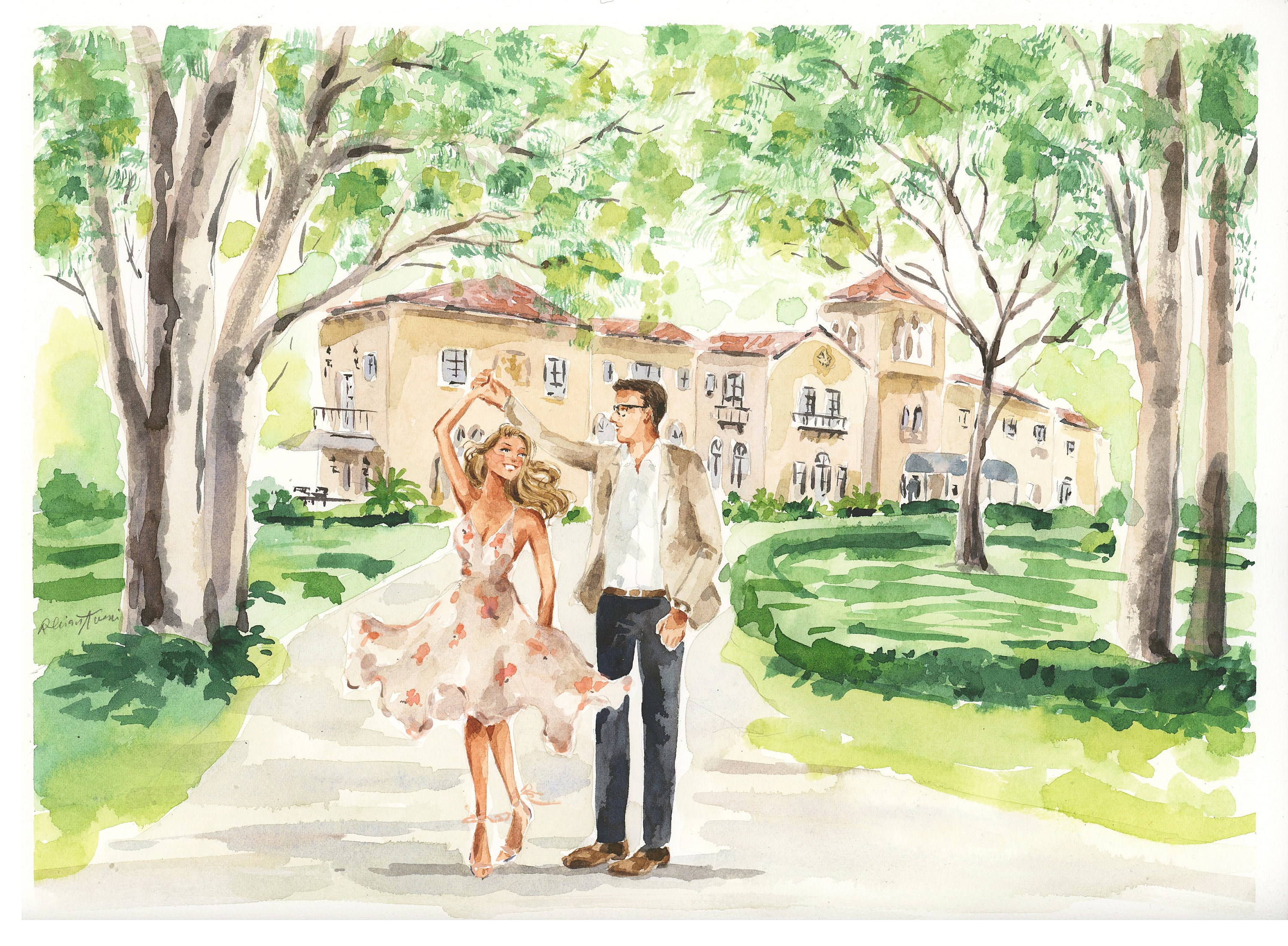Watercolor Couple Portrait Bride Groom Engagement Wedding - Etsy
