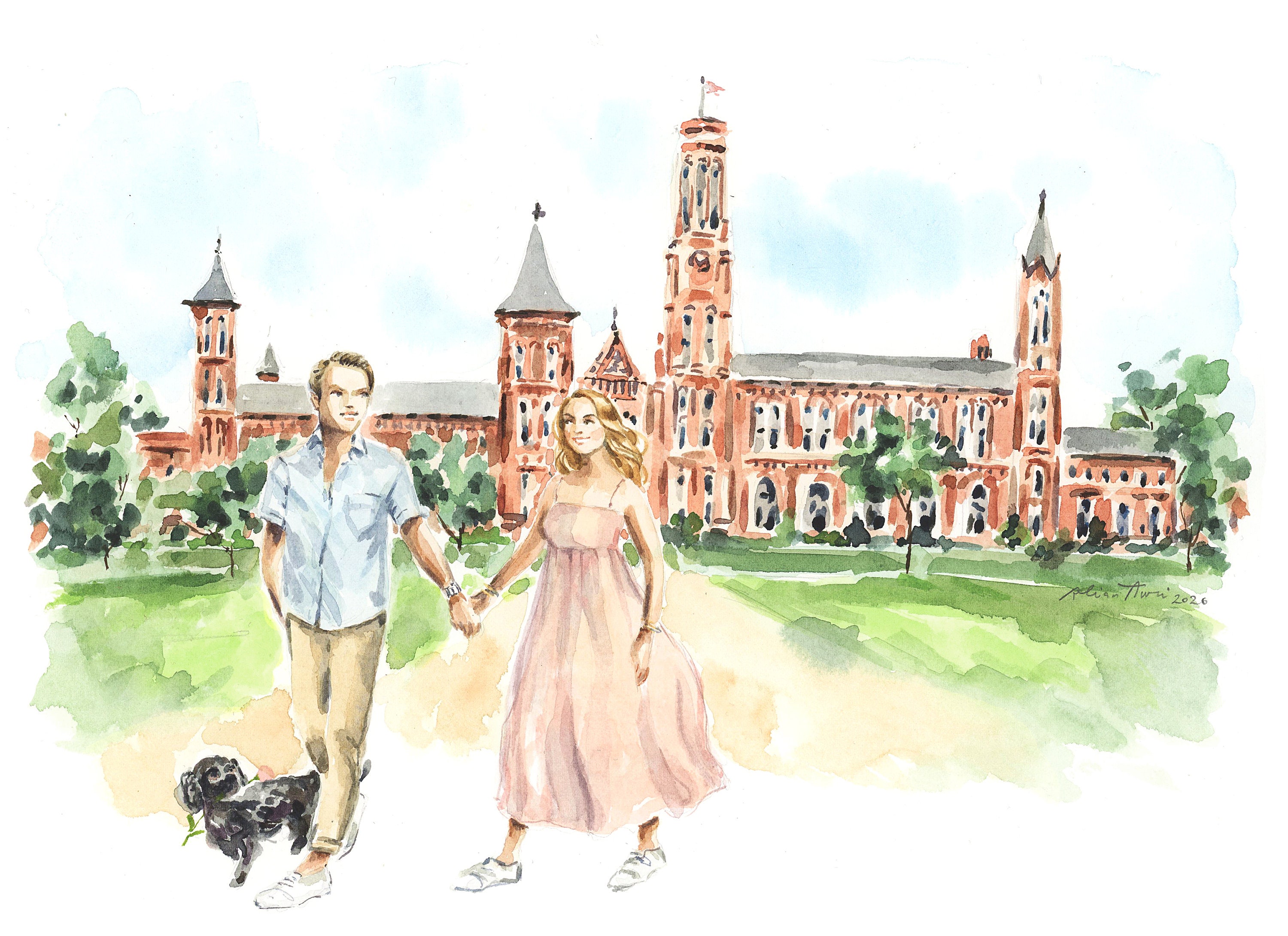 Watercolor Save the Date Sketch Wedding Portrait | Etsy