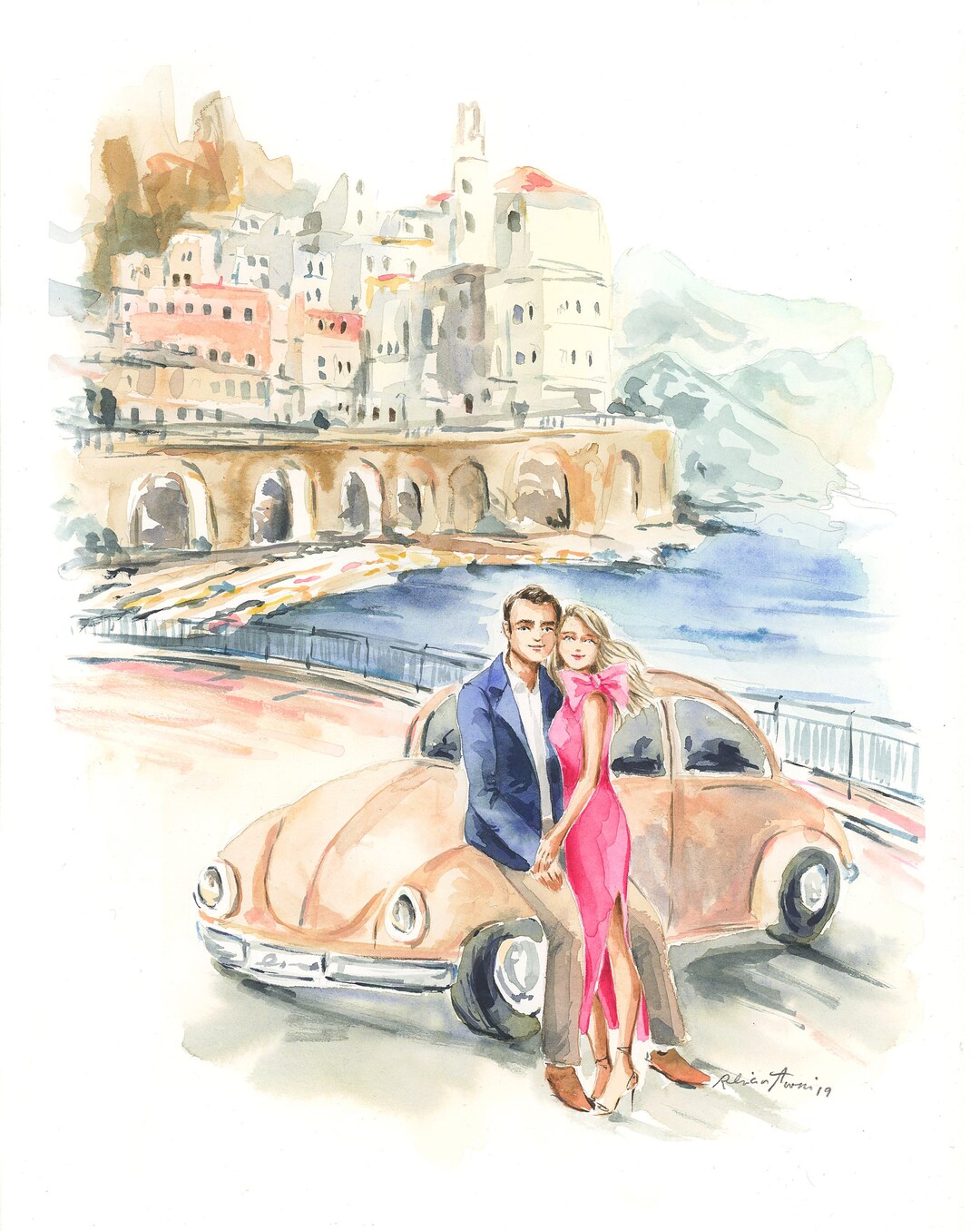 Save the Date Watercolor Sketch Design, Wedding Illustration, Couple ...