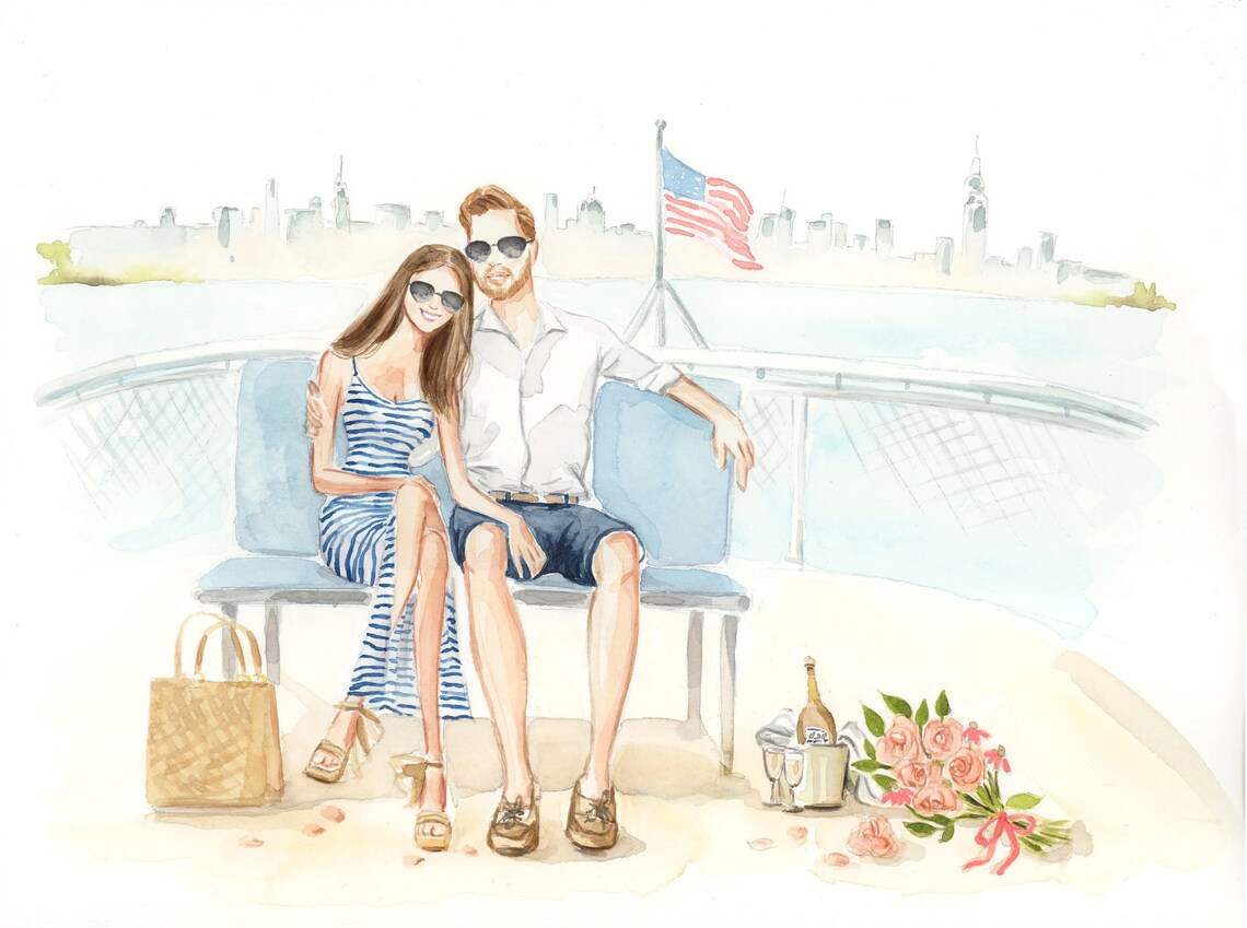 Save the Date Drawing Custom Illustration Wedding Portrait | Etsy