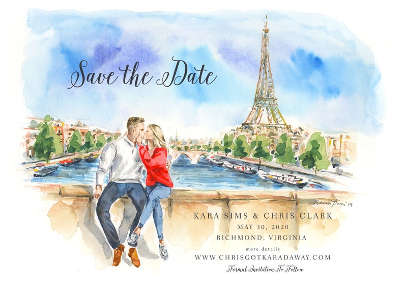 Save the Date Drawing Custom Illustration Wedding Portrait | Etsy