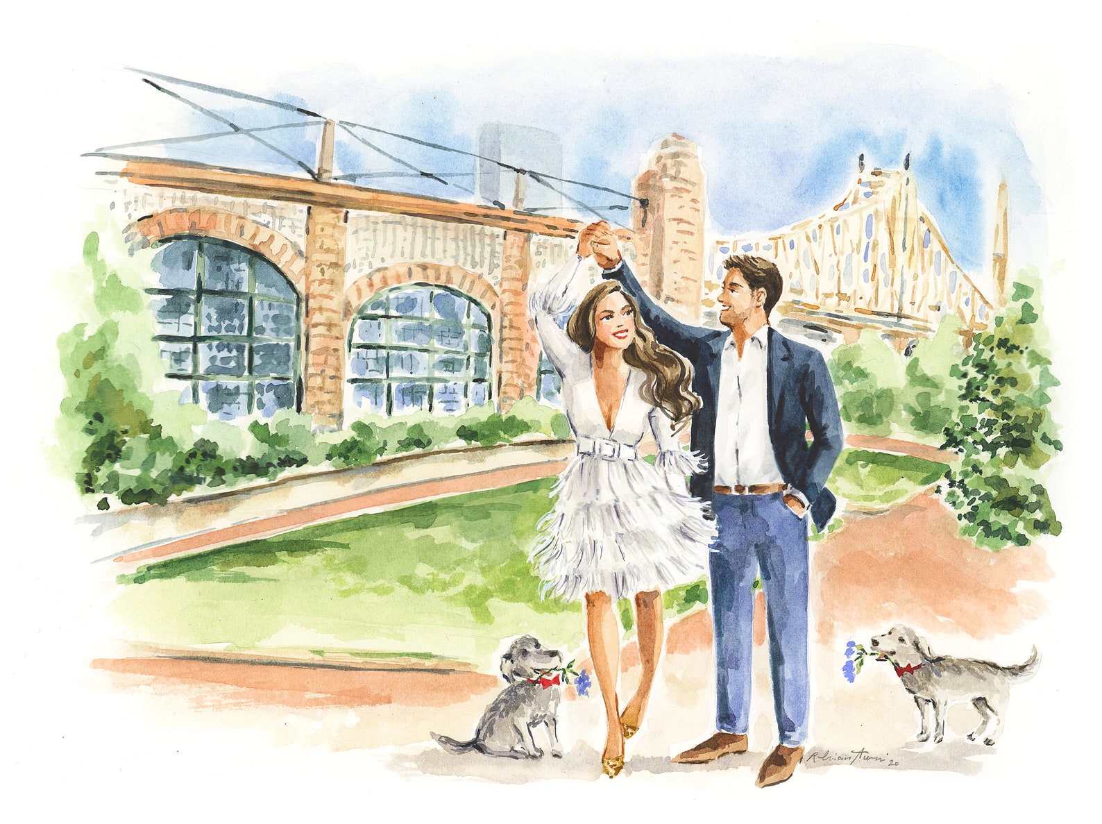 Watercolor Save the Date Sketch Wedding Portrait | Etsy