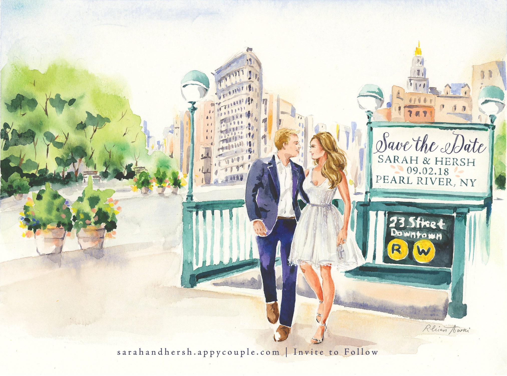 Watercolor Portrait and Save the Date Custom Illustration - Etsy