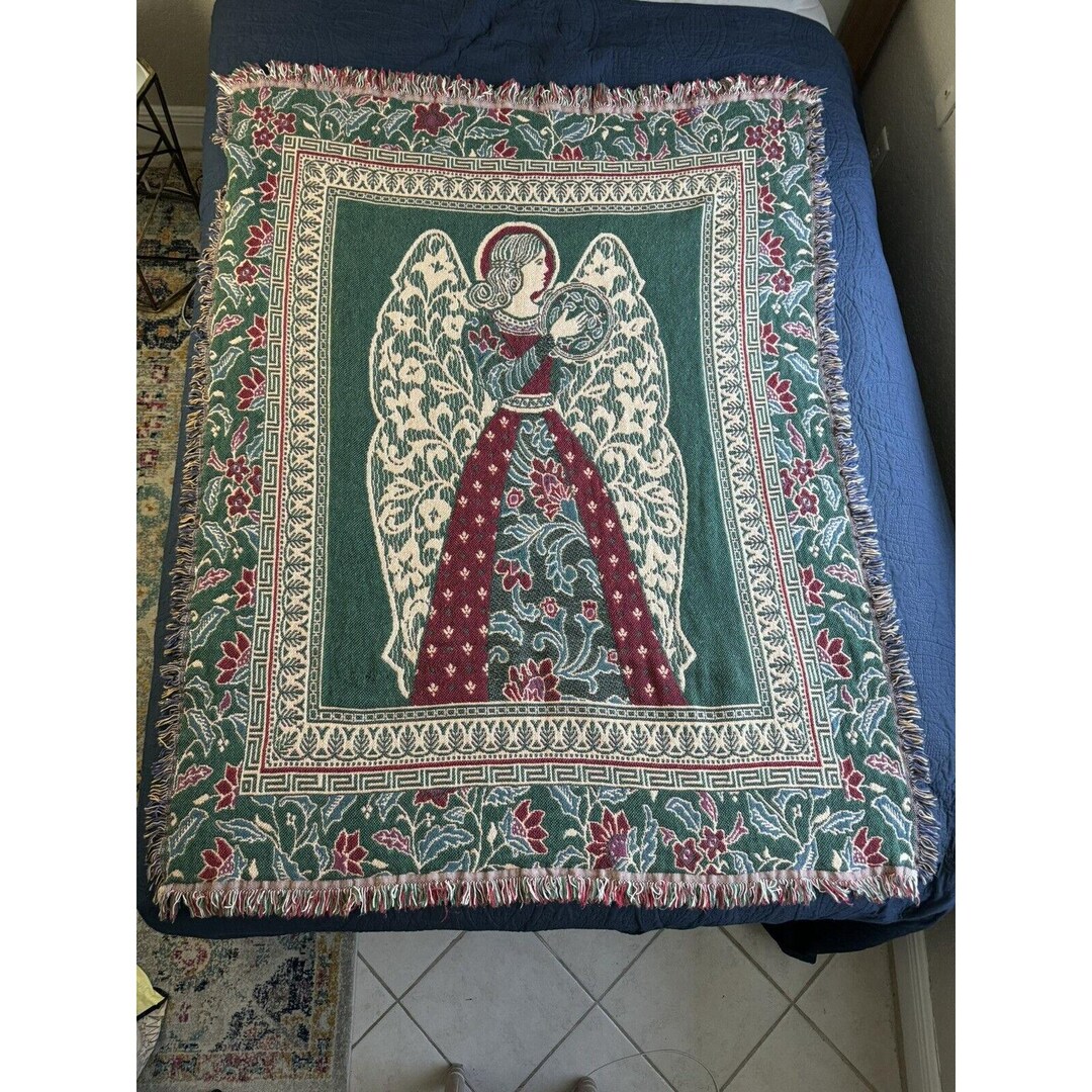 Vintage Crown Crafts Hallmark Angel Double Sided Cotton Throw Blanket ...