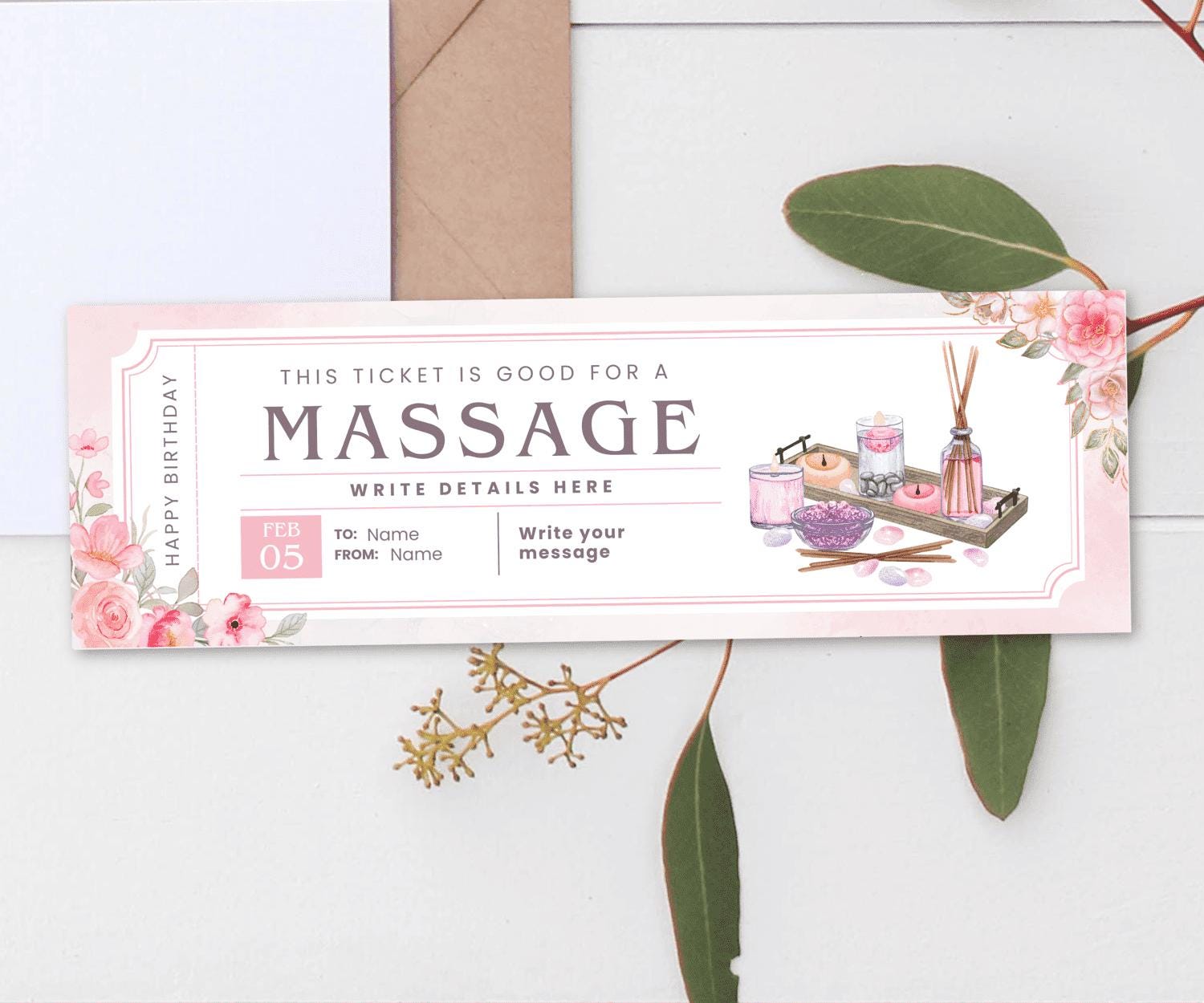 Massage Gift Certificate Coupon - INSTANT DOWNLOAD - EDITABLE Text ...