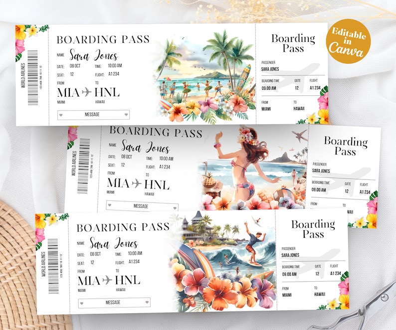 Editable Hawaii Boarding Pass Template, Printable Surprise Hawaii Trip ...