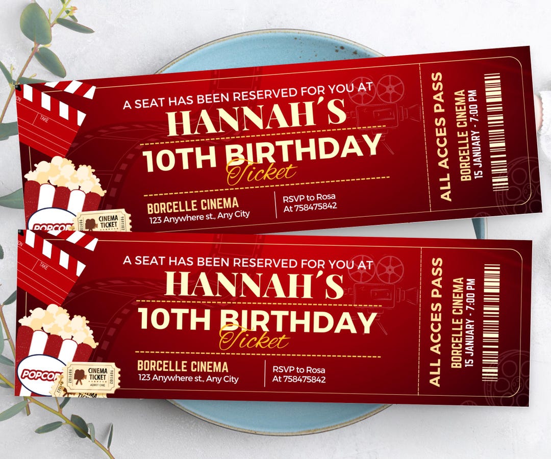 Editable Movie Ticket Birthday Invitation, Movie Party Ticket, Movie ...