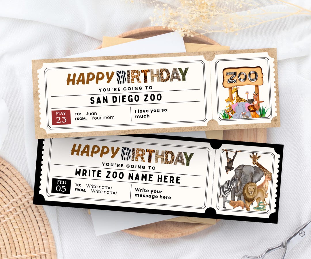 Printable ZOO or SAFARI PARK Surprise Gift Reveal Ticket. Surprise Zoo ...
