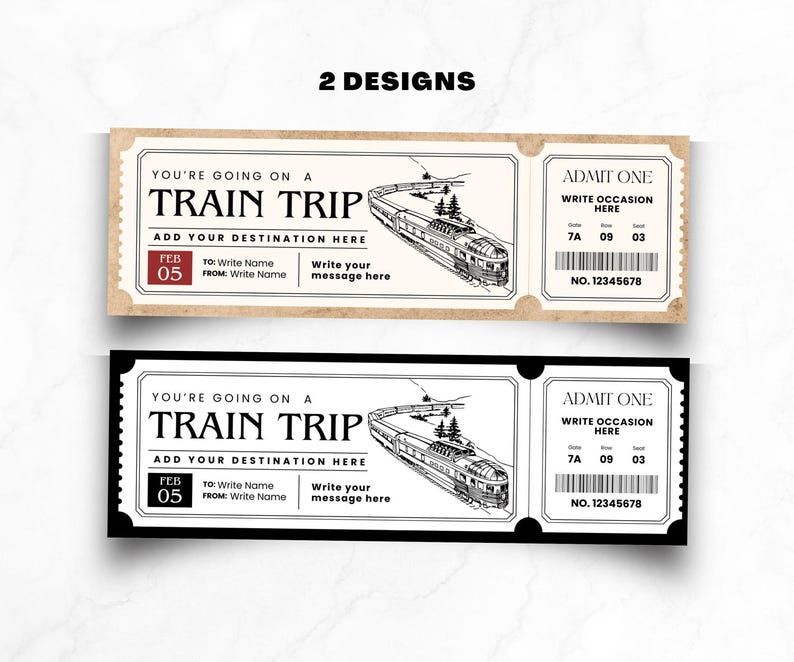 Train Ticket Template Travel Gift Coupon Printed Creative Personalized ...