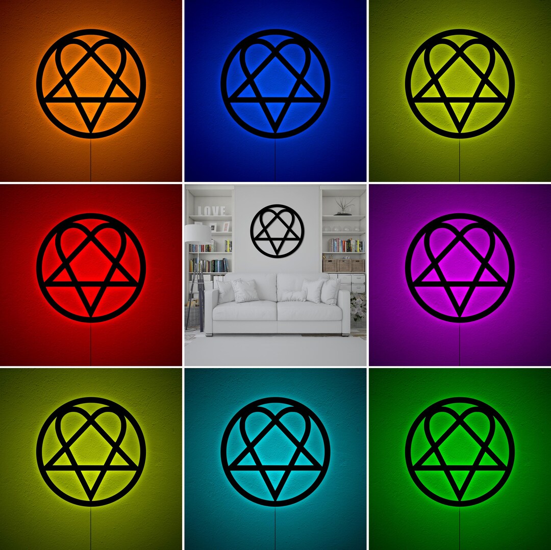 Heartagram Symbol Wall Art W/rgb LED Light, Pentagram Shaped Sign ...
