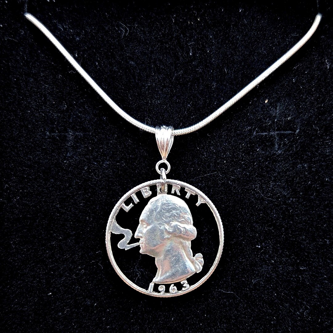 Smoking GW 420 Silver Washington Quarter Hand Cut Coin Pendant Chain 18 ...