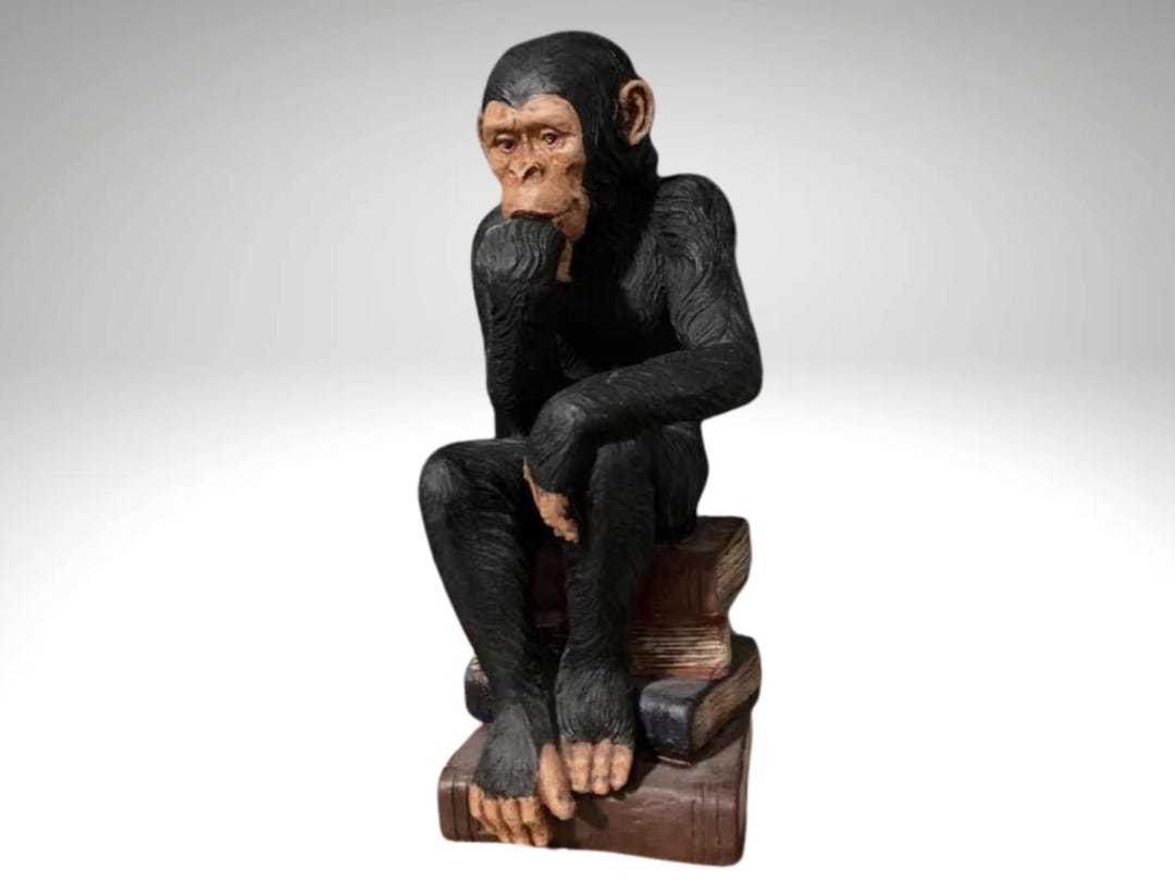 Thoughtful Sitting Monkey Figurine | Decorative Chimpanzee Sculpture ...