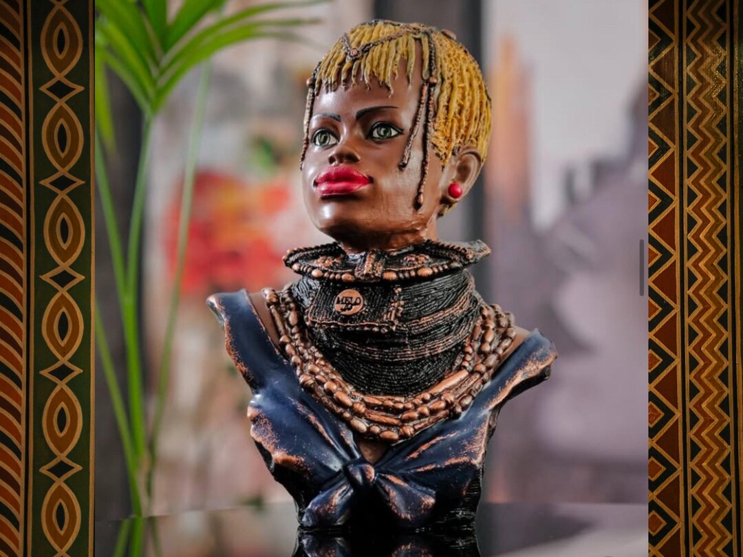 African Woman Bust, Tribal Afro Girl Statue, Black Woman Figure, Ethnic ...
