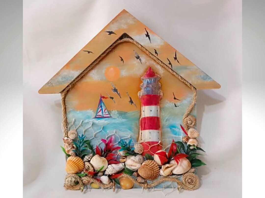Nautical Wooden Key Holder, Maritime Wooden Key Holder, Lighthouse Key ...