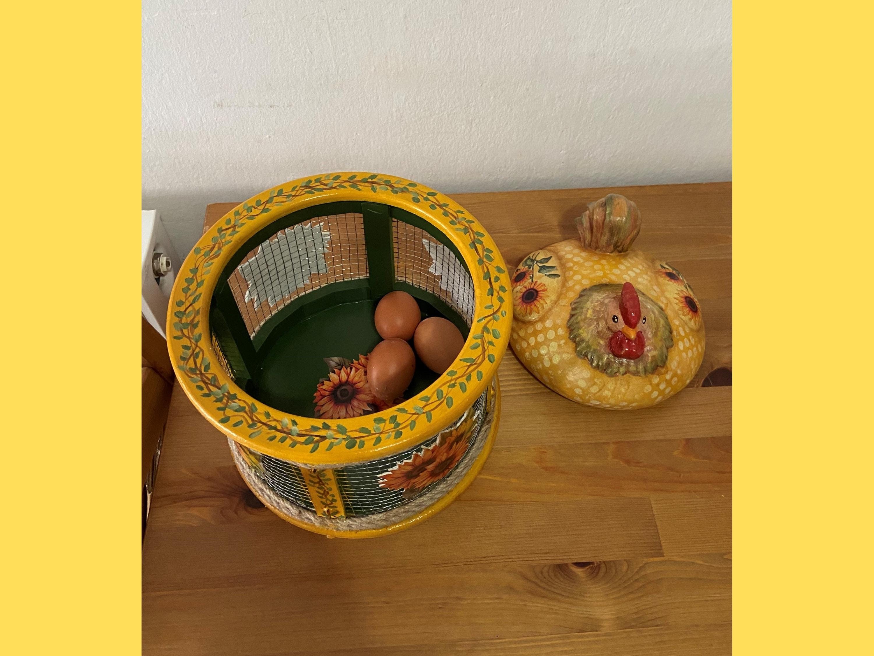 Chicken Egg Holder Cage, Farmhouse Egg Basket, Vintage Style Wooden Egg ...