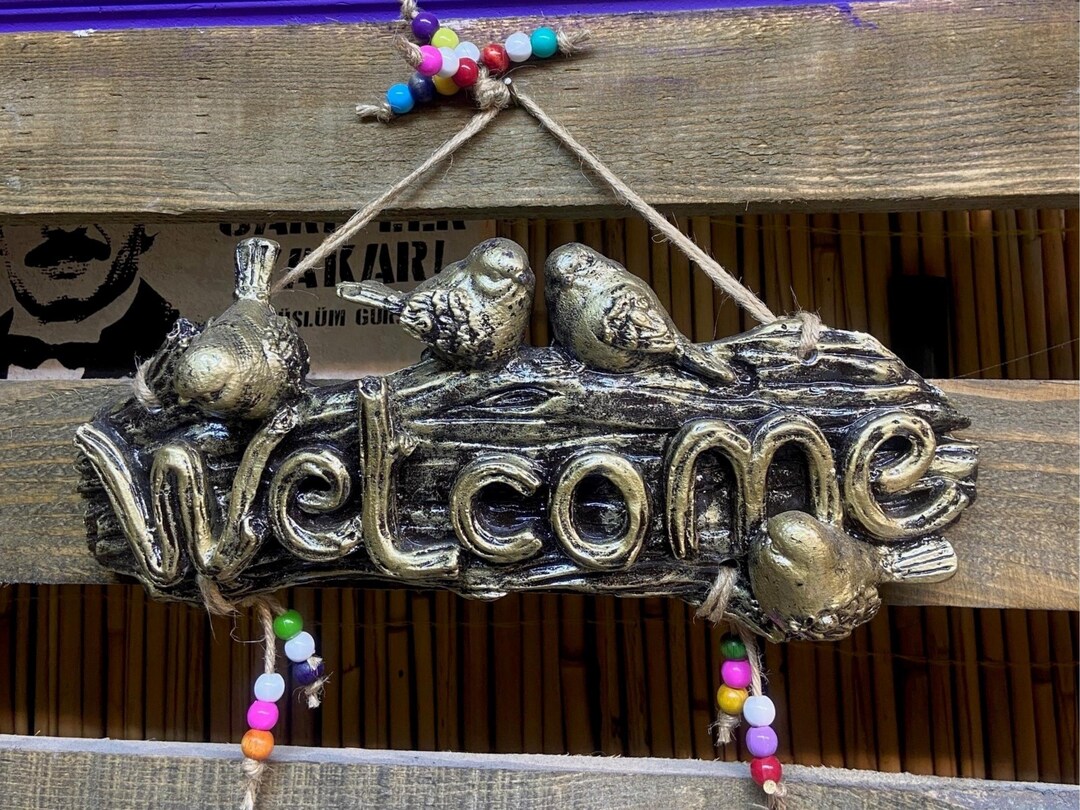 Bird Welcome Sign: Marble Dust Hanging Plaque, Front Door Decor - Etsy