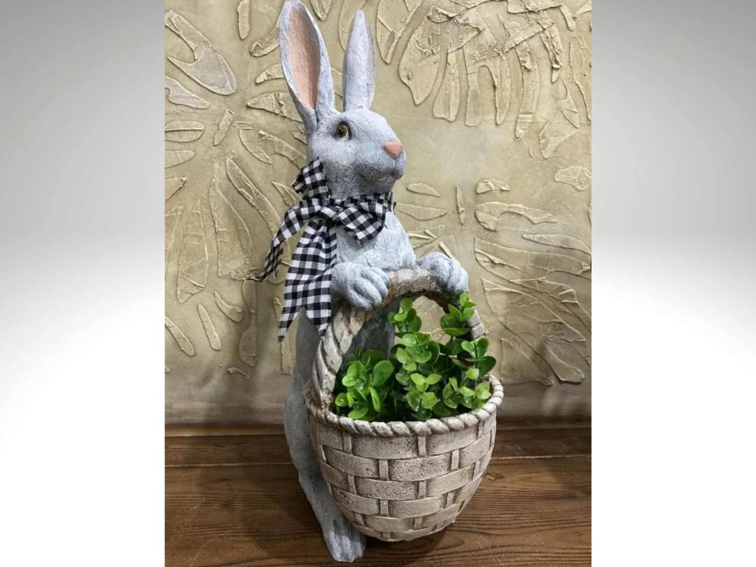 Hand-painted Rabbit Statue With Basket: Easter Garden Decor (15.7 Inch ...