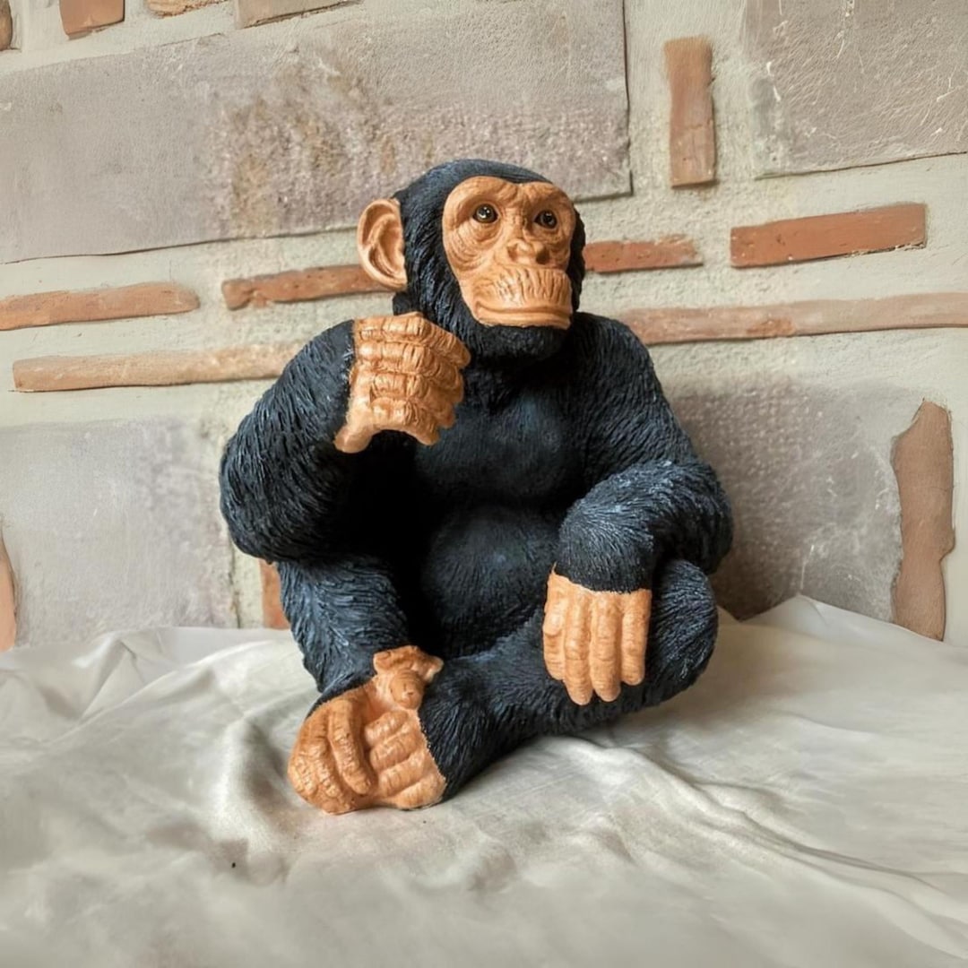 Hand-painted Sitting Monkey Statue, Unique Home & Office Decor, Large ...