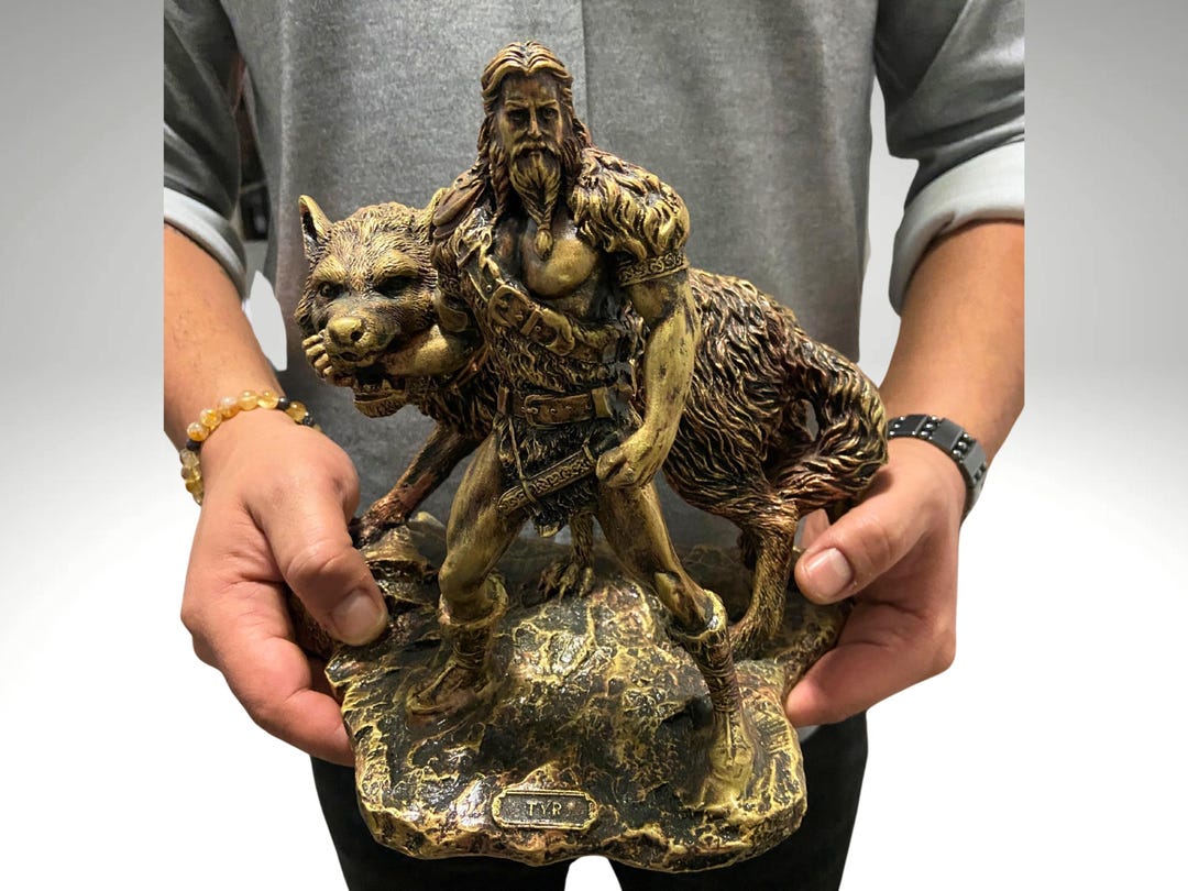 Large TYR Statue, the God of War and Justice, Norse God Tyr and Fenrir ...