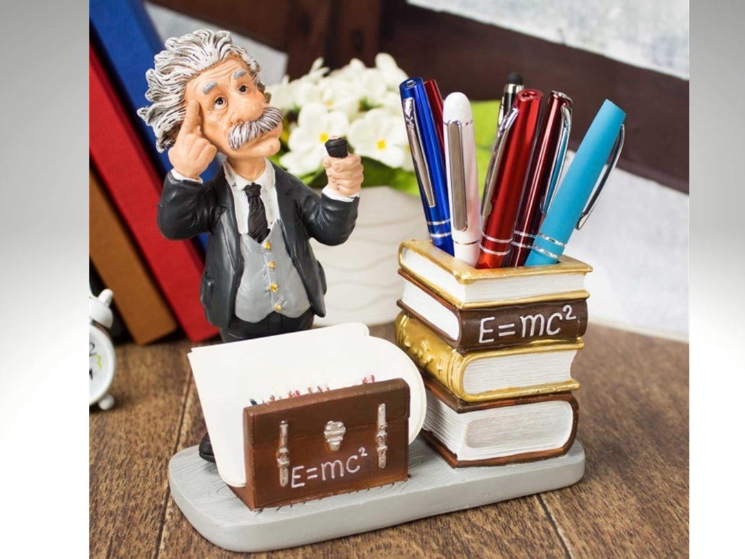 Albert Einstein Pen Holder: Hand-painted Polymer Figurine - Etsy