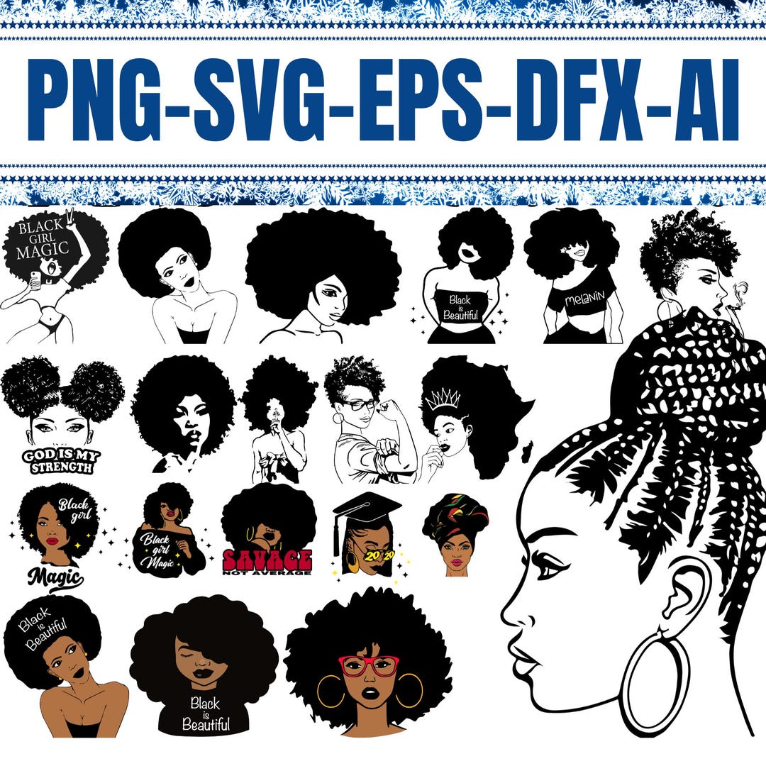 Afro Woman 560 Files SVG Bundle | Afro Queen, Afro Girl, Curly Hair ...