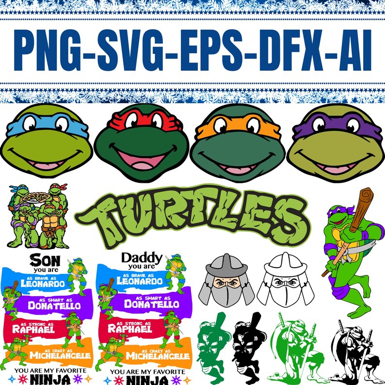 Ninja Turtles 1000 Files SVG Bundle | Kawaii Ninja Turtles Clipart ...