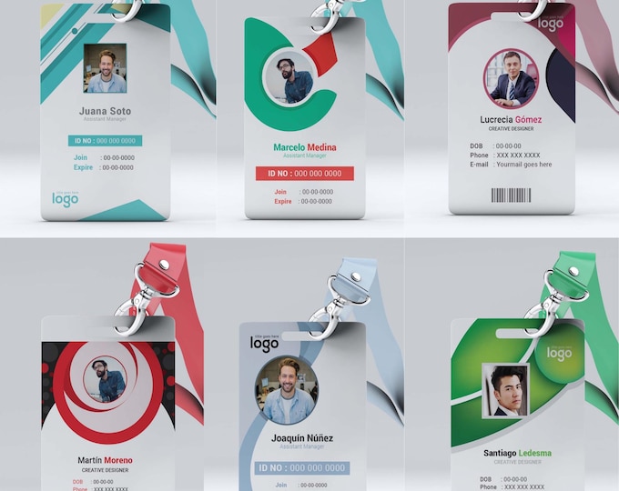 Editable Photo ID Card Template, Printable ID Badge, Minimalist Design ...