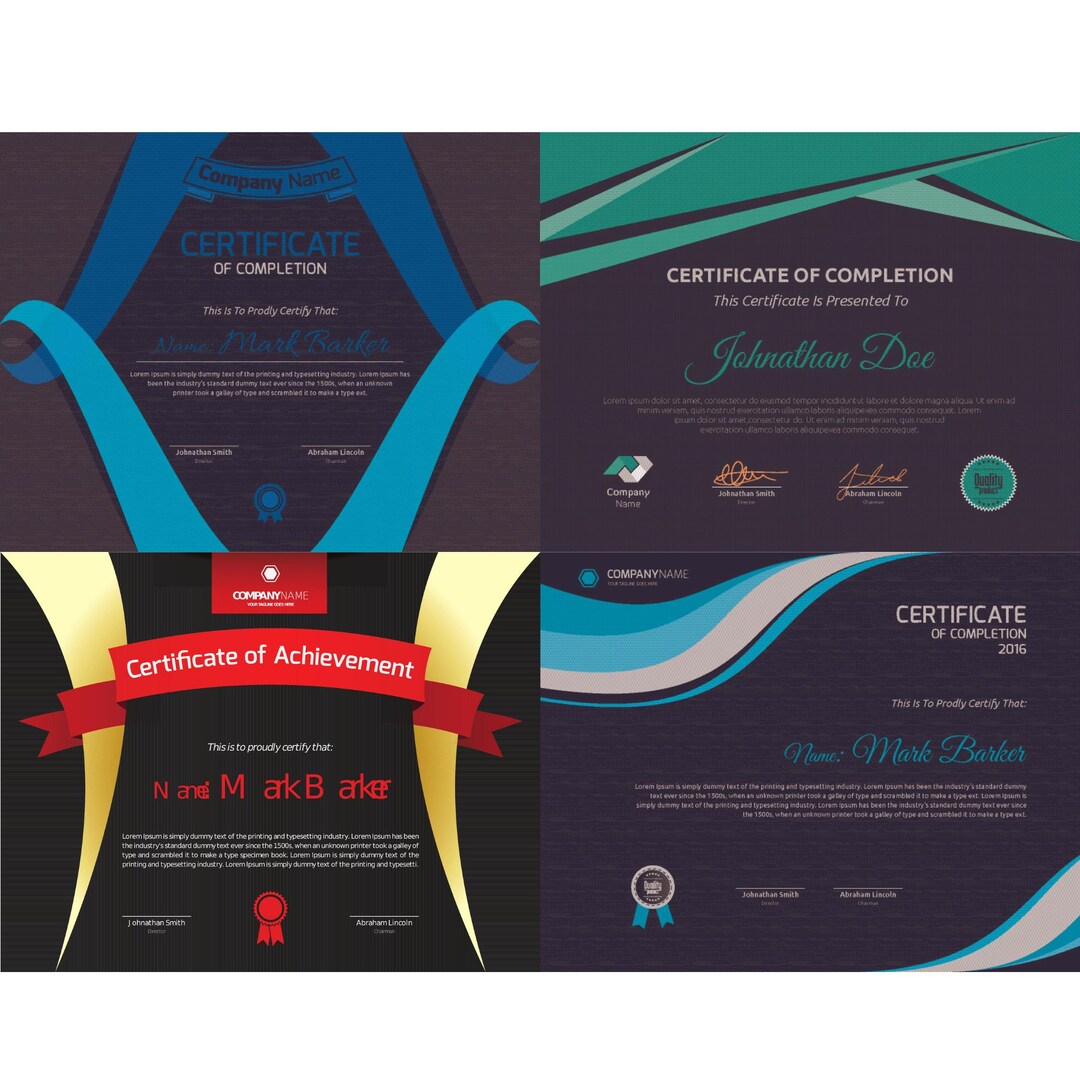 100 Certificate Templates Bundle | Editable EPS Files | Professional ...