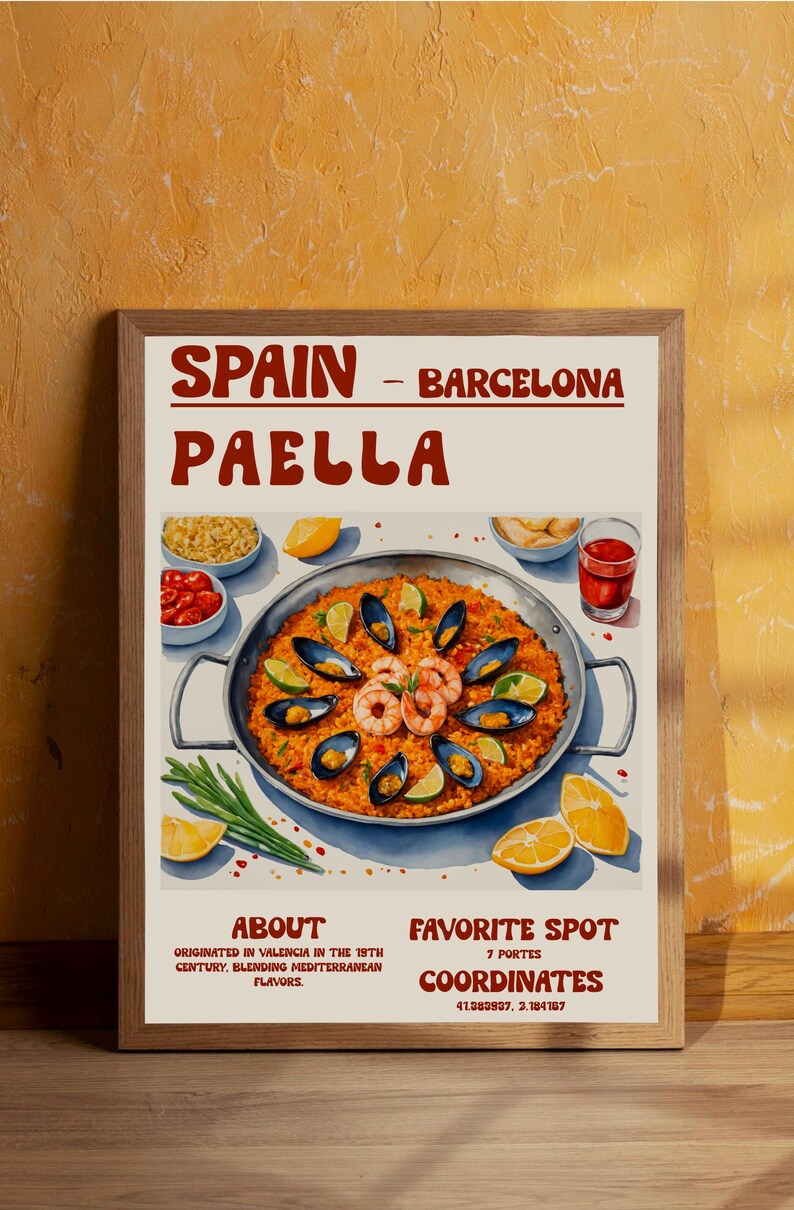 Kitchen Print, Art Print, Spain, Barcelona, Paella Wall Decor ...