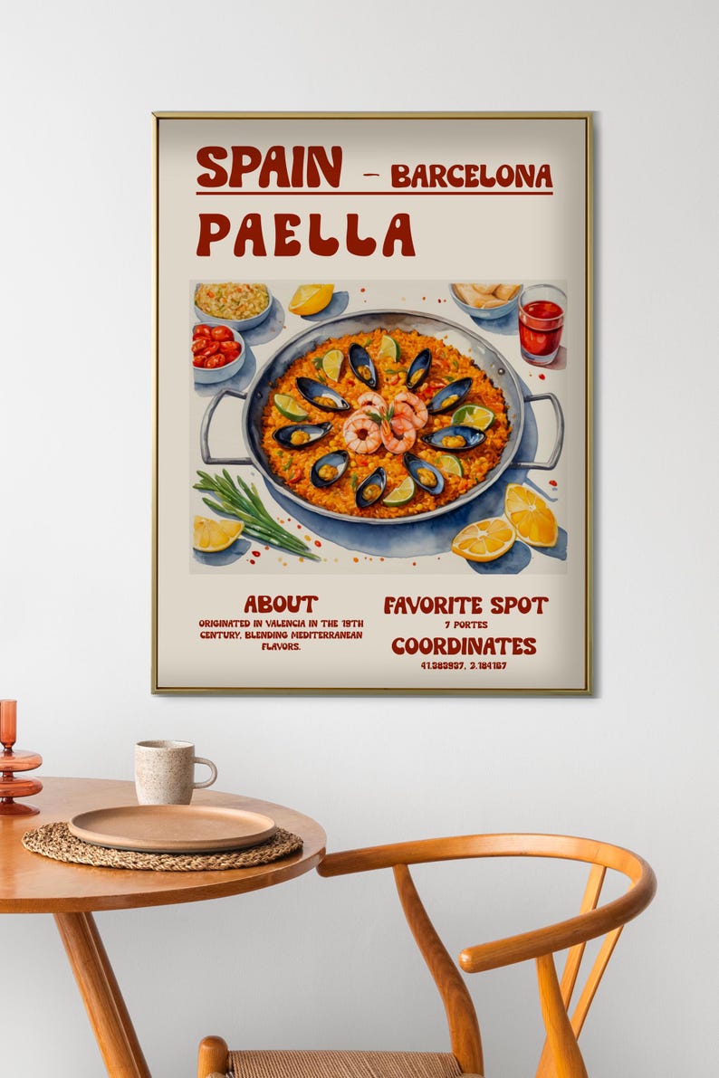 Kitchen Print, Art Print, Spain, Barcelona, Paella Wall Decor ...