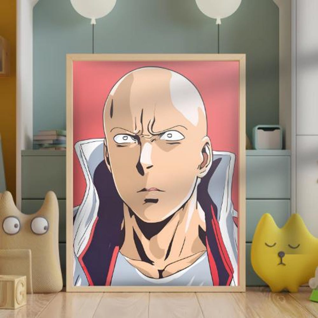 Angry Bald Man Wall Art Print - Bold Anime-inspired Portrait, Intense ...