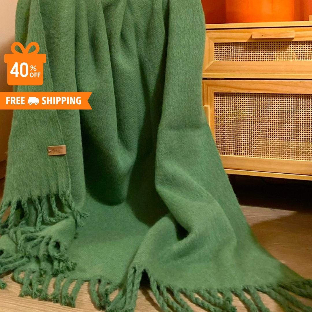 Aloe Green Wool Throw Blanket 100% Wool Cozy Christmas Gift Free ...