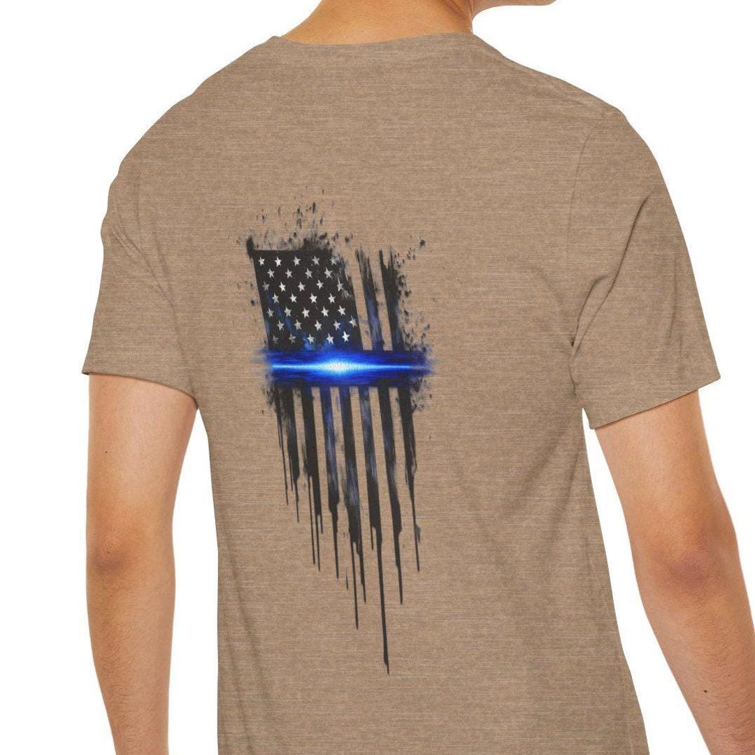 Distressed Thin Blue Line Flag T-shirt With Vertical Blue Light back ...