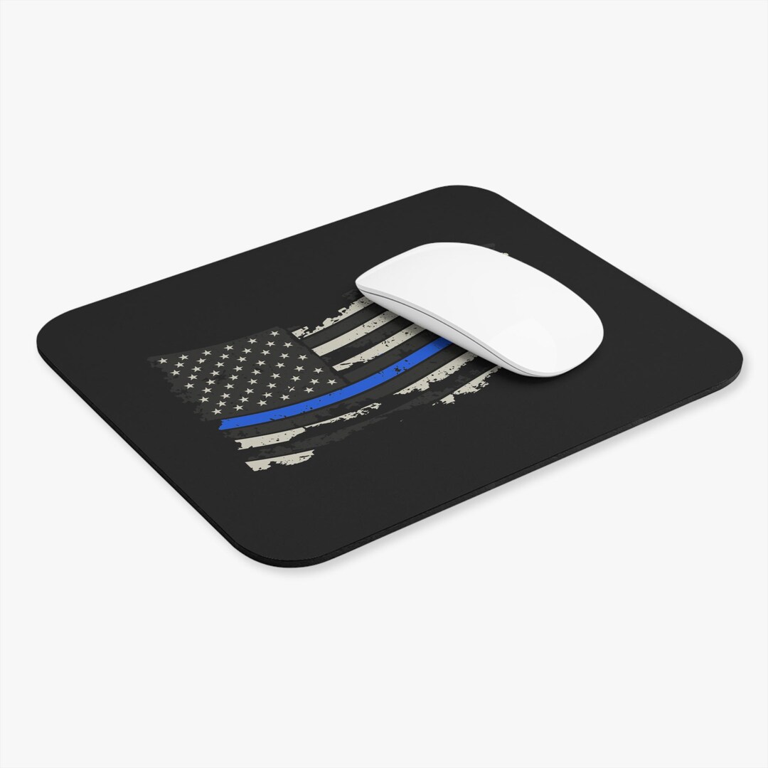 Distressed Thin Blue Line Flag Mouse Pad Simple Patriotic Design ...