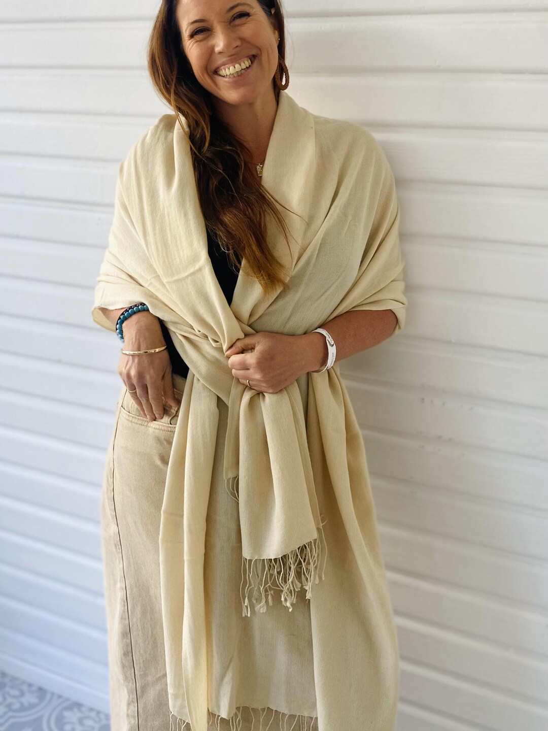 Pashmina Shawl Cream Beige- Authentic Chyangra Pashmina Shawl ...