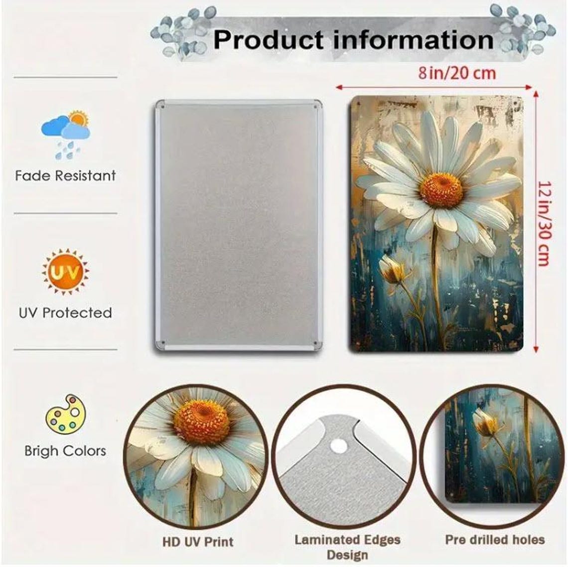 METAL ART- 2D Flat Vintage Daisy Flower Tin Sign 8x12 Inches - Etsy