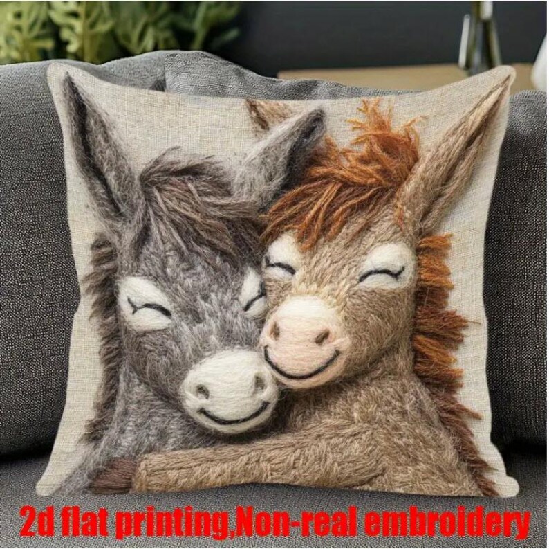 THROW PILLOW COVER - 1pc Whimsical Donkey Couple Plush Pillowcase ...