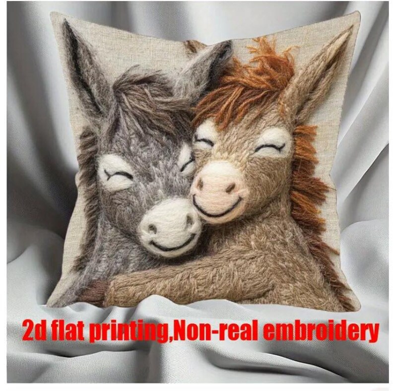 THROW PILLOW COVER - 1pc Whimsical Donkey Couple Plush Pillowcase ...