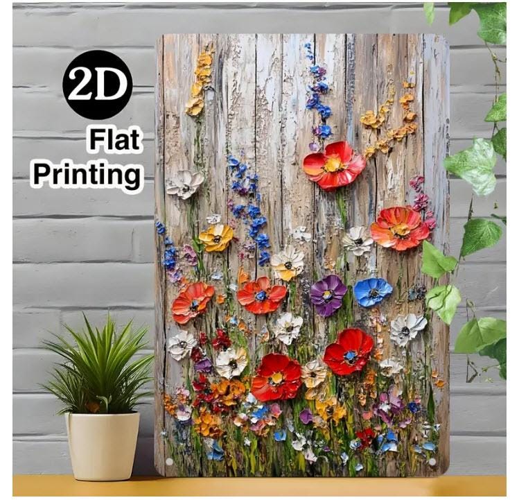 METAL ART- 2D Flat Vintage Wildflowers Oil Painting Metal Wall Decor ...