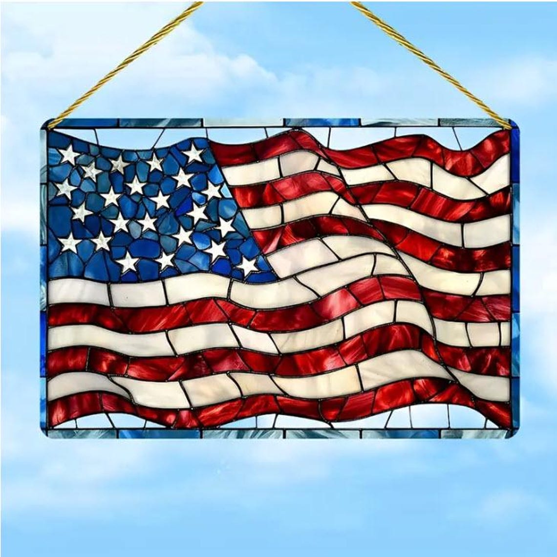 Suncatcher, Beautiful American Flag, Stained Glass Style Acrylic ...