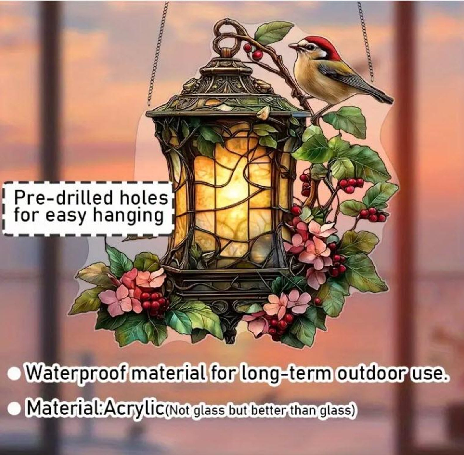SUNCATCHER- Colorful Charming Robin & Lantern Light Catcher - Etsy