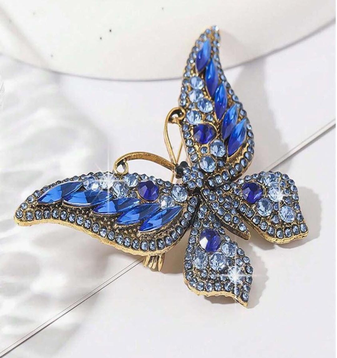 Elegant Blue Butterfly Brooch Pin - Etsy