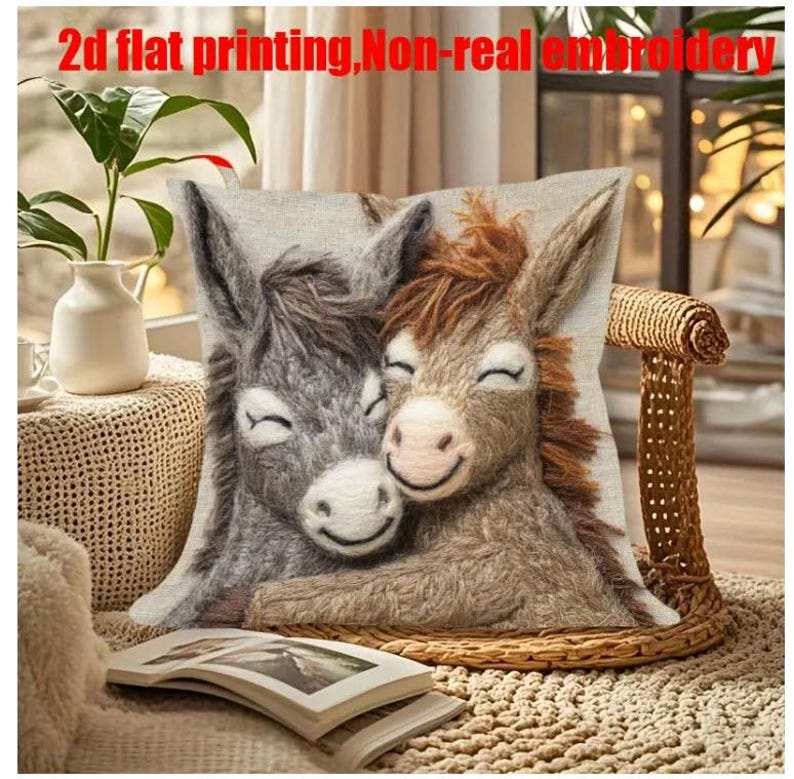 THROW PILLOW COVER - 1pc Whimsical Donkey Couple Plush Pillowcase ...