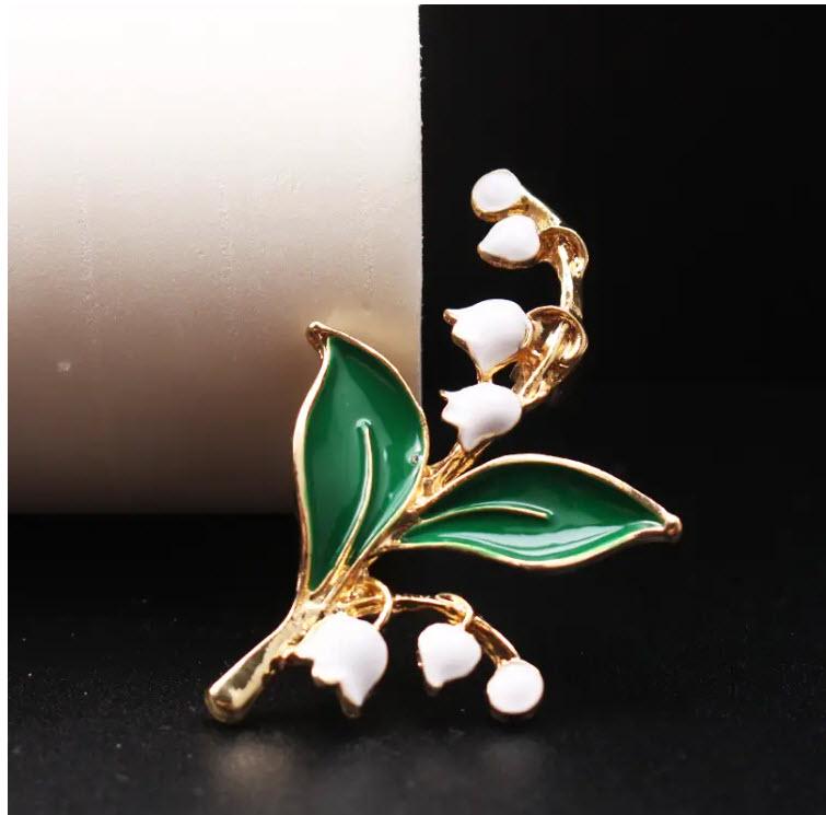 Brooch- Elegant Enamel Lily of the Valley Brooch - Etsy