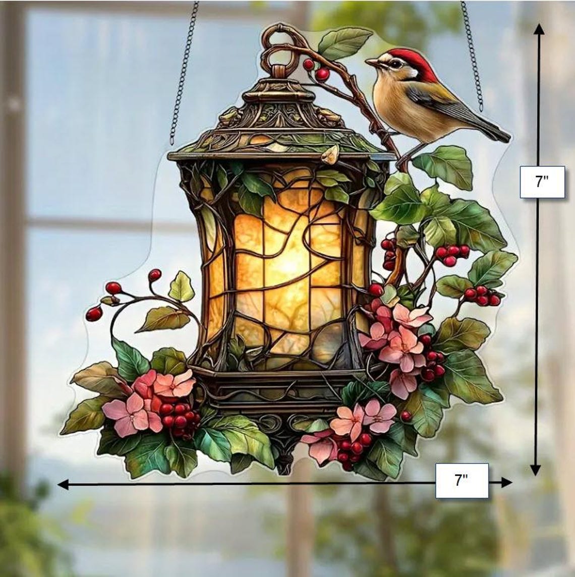 SUNCATCHER- Colorful Charming Robin & Lantern Light Catcher - Etsy