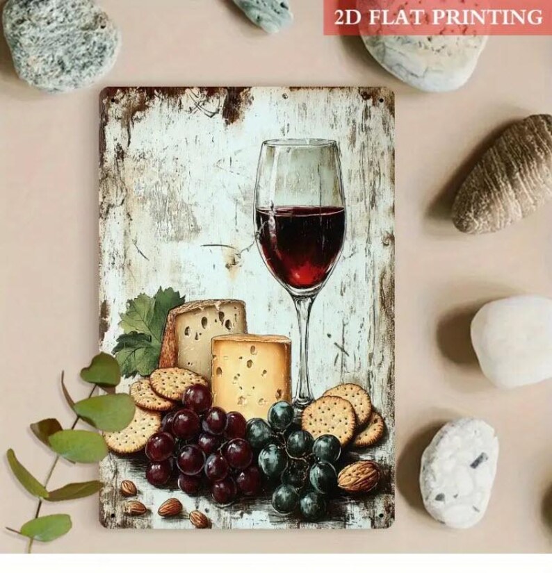 METAL ART- Vintage Gourmet Metal Sign, 8x12 Inches With Grape, Cheese ...