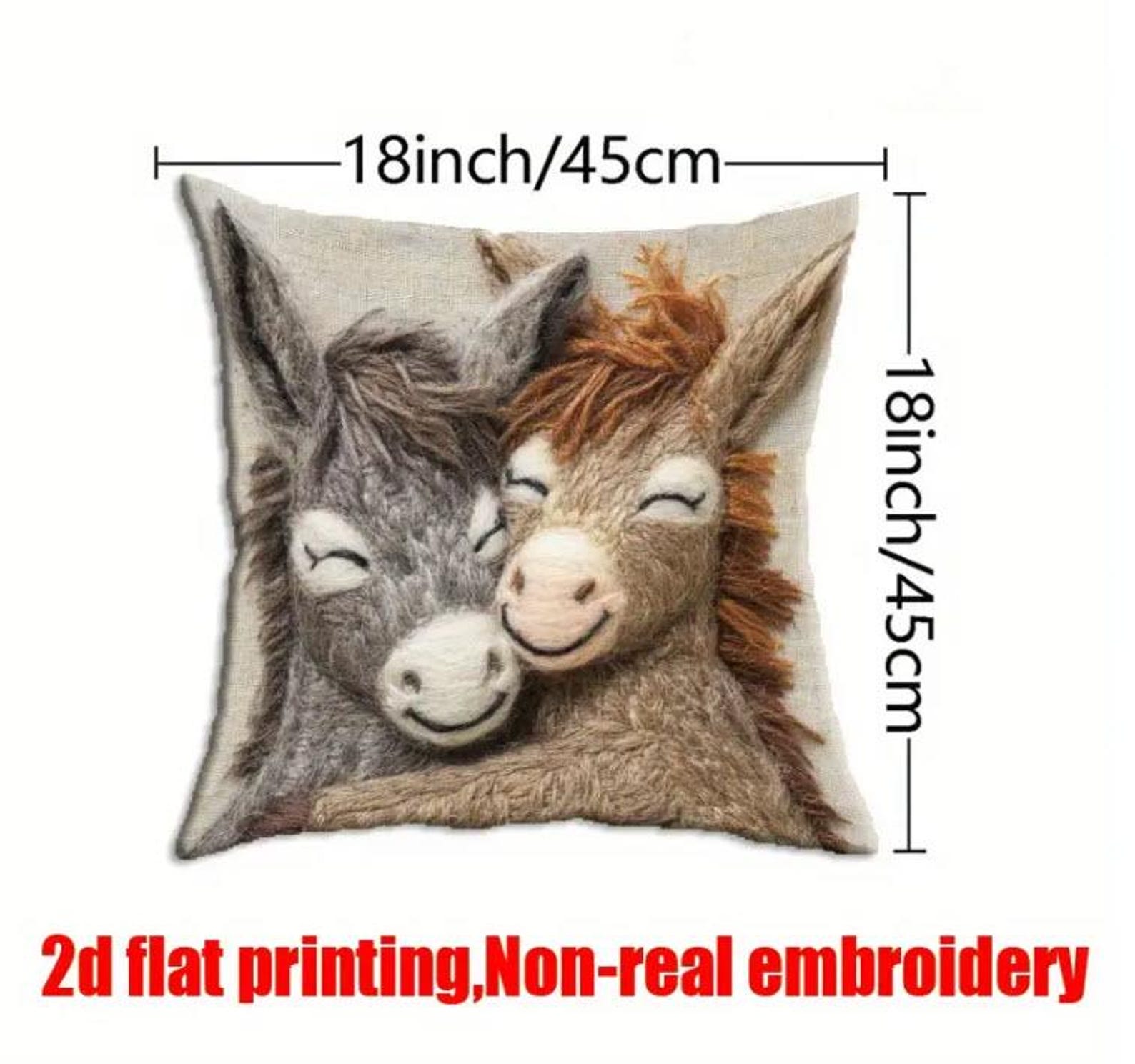THROW PILLOW COVER - 1pc Whimsical Donkey Couple Plush Pillowcase ...